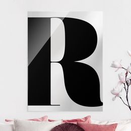 Bilderwelten Glasbild Buchstaben & Zahlen modern schwarz weiss Glas Wandbild - Antiqua Letter R - Deko Jugendzimmer