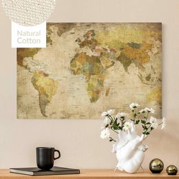 Bilderwelten Leinwandbild Weltkarte Vintage Kunstdruck gr&uuml;n - Weltkarte - Karten XXL Wohnzimmer Schlafzimmer
