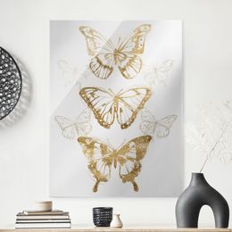 Bilderwelten Glasbild Tiere Digital Art gold Glas Wandbild - Schmetterlingskomposition in Gold II - Schmetterlinge Jugendzimmer