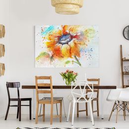 Bilderwelten Leinwandbild Painted Sunflower - Wandbild bis XXL Print Blumen Floral Kunstdruck Aquarell Wohnzimmer Schlafzimmer Bad Badezimmer K&uuml;che Flur Esszimmer
