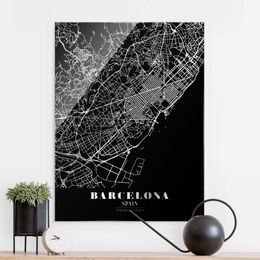 Glasbild Stadtplan Barcelona - Klassik Schwarz