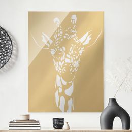 Glasbild Safari Tiere - Portrait Giraffe Beige