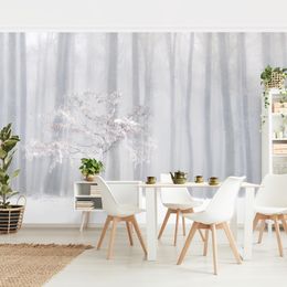 Bilderwelten Fototapete Wald Motiv Wandtapete grau - Winterruhe im Wald - B&auml;ume Wohnzimmer Schlafzimmer