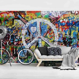 Bilderwelten Fototapete Spr&uuml;che Shabby Graffiti bunt - Graffiti Wall Peace Sign - Spr&uuml;che Jugendzimmer