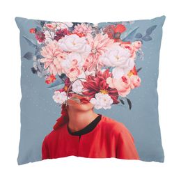 Bilderwelten Dekokissen Kissenbezug rosa Blumen modern - Blumen Portr&auml;t - Rosa Dahlien mit Blau - Bett Couch Sofakissen Bezug & F&uuml;llung in 40x40 50x50 60x60