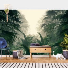 Bilderwelten Fototapete Vliestapete Tropisch 3D-Effekt gr&uuml;n - Tropenpflanzen im Nebel - Pflanzen Wohnzimmer Schlafzimmer