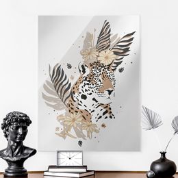 Bilderwelten Glasbild Tiere Illustration beige Glas Wandbild - Safari Tiere - Portrait Leopard - Deko Jugendzimmer