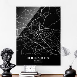 Bilderwelten Glasbild Spr&uuml;che Illustration schwarz weiss Glas Wandbild - Stadtplan Dresden - Klassik Schwarz - Dresden Wohnzimmer Schlafzimmer