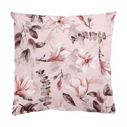 Bilderwelten Dekokissen Kissenbezug rosa Blumen Illustration Aquarell - Bl&uuml;ten mit Grauen Bl&auml;ttern vor Rosa - Rose Sofakissen Bezug & F&uuml;llung in 40x40 50x50 60x60
