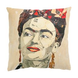 Bilderwelten Dekokissen Kissenbezug beige Portrait Illustration - Frida Kahlo - Collage No.2 - Bett Couch Sofakissen Bezug & F&uuml;llung in 40x40 50x50 60x60
