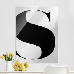 Bilderwelten Glasbild Buchstaben & Zahlen modern schwarz weiss Glas Wandbild - Antiqua Letter S - Deko Jugendzimmer