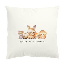 Bilderwelten Dekokissen gelb Tiere Illustration Aquarell - Cottage Core - Better with friends - Bett Couch Sofakissen Bezug & F&uuml;llung in 40x40 50x50 60x60