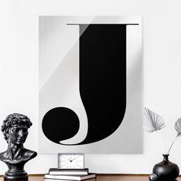 Bilderwelten Glasbild Buchstaben & Zahlen modern schwarz weiss Glas Wandbild - Antiqua Letter J - Deko Jugendzimmer