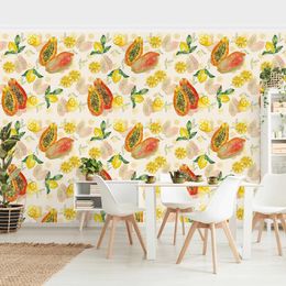 Bilderwelten Fototapete Kulinarisch Illustration Wandtapete gelb - Papayas und Zitronen - Obst K&uuml;che