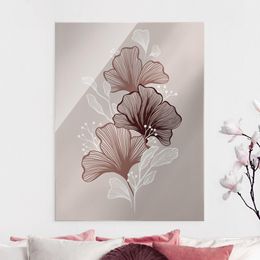 Bilderwelten Glasbild Illustration rosa Glas Wandbild - Illustration Ginkobl&auml;tter Rosa - Deko Wohnzimmer Schlafzimmer