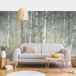 Bilderwelten Fototapete Wald modern Wandtapete grau - Ruhender Birkenwald - B&auml;ume Wohnzimmer Schlafzimmer