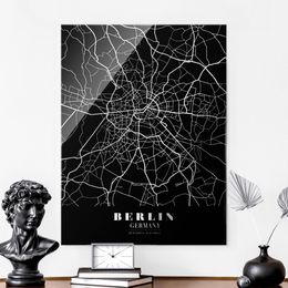 Bilderwelten Glasbild Spr&uuml;che Illustration schwarz weiss Glas Wandbild - Stadtplan Berlin - Klassik Schwarz - Berlin Wohnzimmer Schlafzimmer