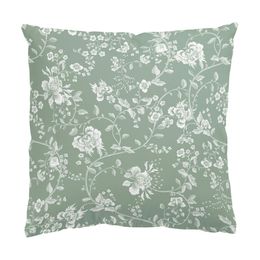 Bilderwelten Dekokissen gr&uuml;n Vintage - Blumenranken auf Gr&uuml;n - Pflanzen Sofakissen Bezug & F&uuml;llung in 40x40 50x50 60x60