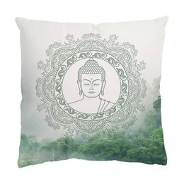 Bilderwelten Dekokissen Kissenbezug gr&uuml;n Spirituell Orientalisch - Buddha Mandala im Nebel - Asia Sofakissen Bezug & F&uuml;llung in 40x40 50x50 60x60