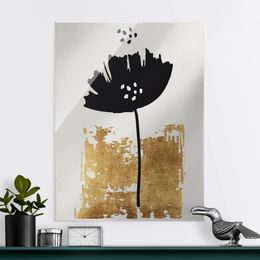 Bilderwelten Glasbild Blumen modern gold Glas Wandbild - Goldene Mohn Blume - Deko Wohnzimmer Schlafzimmer