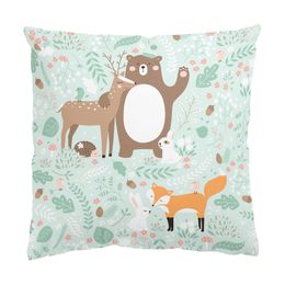 Bilderwelten Dekokissen Kissenbezug gr&uuml;n Tiere Illustration - Forest-Friends-mit-Waldtieren - B&auml;r Sofakissen Bezug & F&uuml;llung in 40x40 50x50 60x60