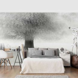 Bilderwelten Fototapete Wald modern Wandtapete weiss - Vertr&auml;umter Baum in Wei&szlig; - B&auml;ume Wohnzimmer Schlafzimmer