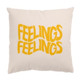 Bilderwelten Dekokissen beige Spr&uuml;che modern - Feelings gelb - Schriftzug Sofakissen Bezug & F&uuml;llung in 40x40 50x50 60x60