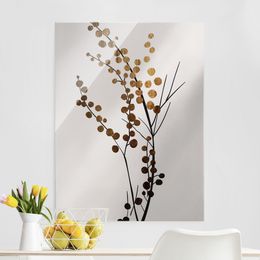 Bilderwelten Glasbild Blumen Tropisch gold Glas Wandbild - Grafische Pflanzenwelt - Beeren Gold - Deko Wohnzimmer Schlafzimmer