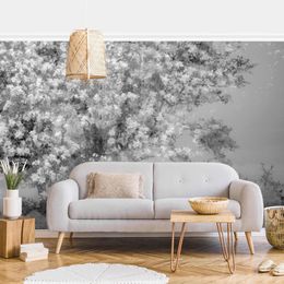 Bilderwelten Fototapete Wald modern Wandtapete schwarz weiss - Vertr&auml;umte B&auml;ume in Schwarz-wei&szlig; - B&auml;ume Wohnzimmer Schlafzimmer