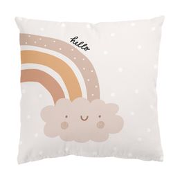 Bilderwelten Dekokissen beige Spr&uuml;che Illustration - Boho Regenbogen - Hello - Regenbogen Sofakissen Bezug & F&uuml;llung in 40x40 50x50 60x60