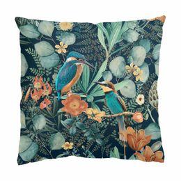 Bilderwelten Dekokissen Kissenbezug gr&uuml;n Tiere Tropisch - Blumenparadies Eisvogel und Kolibri - Pflanzen Sofakissen Bezug & F&uuml;llung in 40x40 50x50 60x60