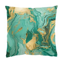 Bilderwelten Dekokissen t&uuml;rkis originell modern - Farbspiel in Gr&uuml;n und Gold - Bett Couch Sofakissen Bezug & F&uuml;llung in 40x40 50x50 60x60