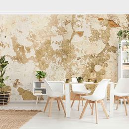 Bilderwelten Fototapete Vliestapete Shabby Steinoptik beige - Shabby Wand in Beige - Beton Wohnzimmer Schlafzimmer