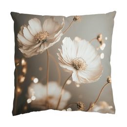 Bilderwelten Dekokissen beige Blumen modern - Blumen mit Bokeh - Bett Couch Sofakissen Bezug & F&uuml;llung in 40x40 50x50 60x60