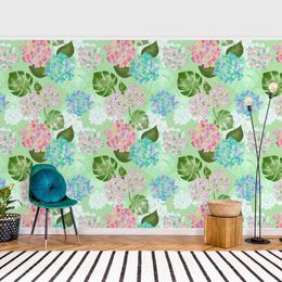 Bilderwelten Fototapete Hortensie im Paradies Gr&uuml;n