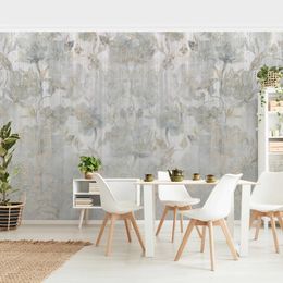 Bilderwelten Fototapete Vliestapete Vintage Wandtapete silber - Strukturierte Vintage Blumen - Ornamente Wohnzimmer Schlafzimmer