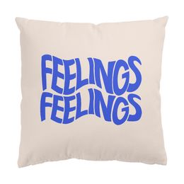 Bilderwelten Dekokissen beige Spr&uuml;che modern - Feelings blau - Schriftzug Sofakissen Bezug & F&uuml;llung in 40x40 50x50 60x60