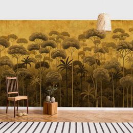 Bilderwelten Fototapete Wald Tropisch Wandtapete gold - Hohe B&auml;ume im Dschungel in goldener T&ouml;nung - B&auml;ume Wohnzimmer Schlafzimmer