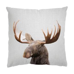 Bilderwelten Dekokissen Kissenbezug schwarz weiss Tiere Motiv - Elch Erhardt - Bett Couch Sofakissen Bezug & F&uuml;llung in 40x40 50x50 60x60