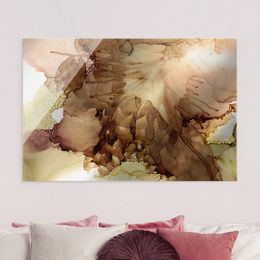 Bilderwelten Glasbild originell Abstrakt braun Glas Wandbild - Goldbraune Explosion I - Deko Wohnzimmer Schlafzimmer