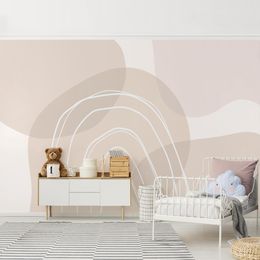 Bilderwelten Fototapete Vliestapete Digital Art Wandtapete beige - Gro&szlig;e Kreisformen im Regenbogen - beige - Regenbogen Kinderzimmer Baby M&auml;dchen Jungen