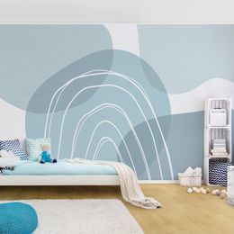 Bilderwelten Fototapete Vliestapete Digital Art Wandtapete blau - Gro&szlig;e Kreisformen im Regenbogen - blau - Regenbogen Kinderzimmer Baby M&auml;dchen Jungen