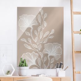 Bilderwelten Glasbild Illustration beige Glas Wandbild - Illustration Ginko Ranke Beige - Deko Wohnzimmer Schlafzimmer