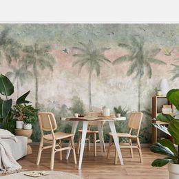 Bilderwelten Fototapete Wald Vintage Wandtapete gr&uuml;n - Vintage Dschungel - B&auml;ume Wohnzimmer Schlafzimmer