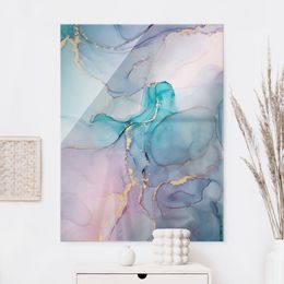 Bilderwelten Glasbild originell modern pastell Aquarell - Aquarell Pastell T&uuml;rkis mit Gold - Deko Wohnzimmer Schlafzimmer