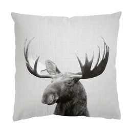 Bilderwelten Dekokissen Kissenbezug schwarz weiss Tiere Motiv - Elch Erhardt Schwarz Wei&szlig; - Bett Couch Sofakissen Bezug & F&uuml;llung in 40x40 50x50 60x60