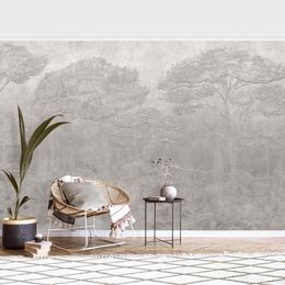 Bilderwelten Fototapete Wald Vintage Wandtapete grau - Vintage Wald-Pr&auml;gung - B&auml;ume Wohnzimmer Schlafzimmer
