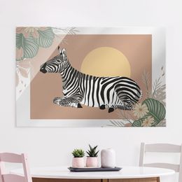 Bilderwelten Glasbild Tiere Tropisch beige Glas Wandbild - Safari Tiere - Zebra im Sonnenuntergang - Pflanzen Jugendzimmer