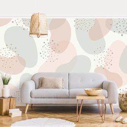 Bilderwelten Fototapete Vliestapete Digital Art Wandtapete pastell - Gro&szlig;e Pastell Kreisformen mit Punkten - Geometrisch Wohnzimmer Schlafzimmer