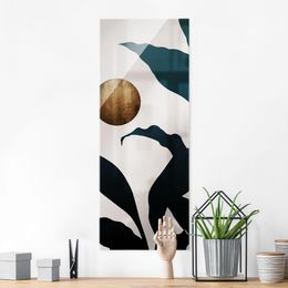 Bilderwelten Glasbild Tropisch petrol Glas Wandbild - Goldener Mond im Dschungel - Deko Wohnzimmer Schlafzimmer